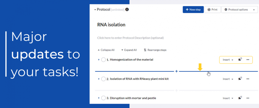 New look of the task screen and improved protocol steps - SciNote