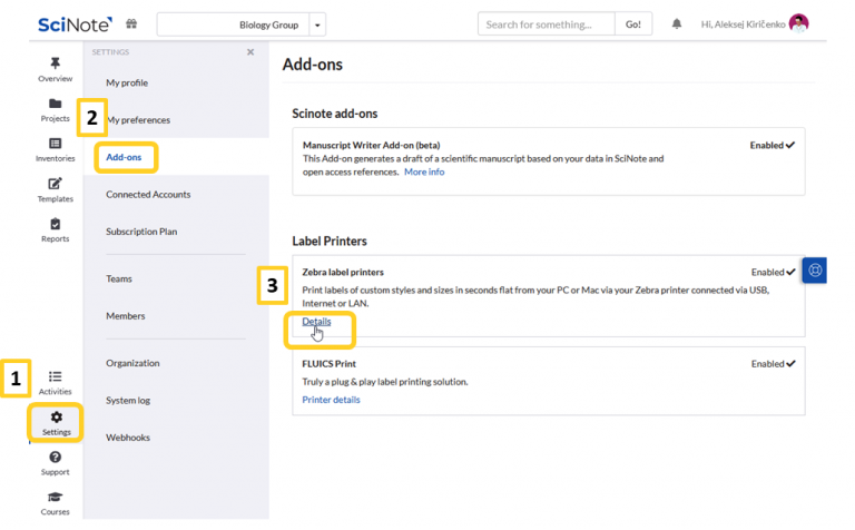 Zebra print integration with SciNote: print labels with ease - SciNote