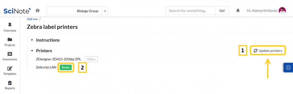 Zebra print integration with SciNote: print labels with ease - SciNote